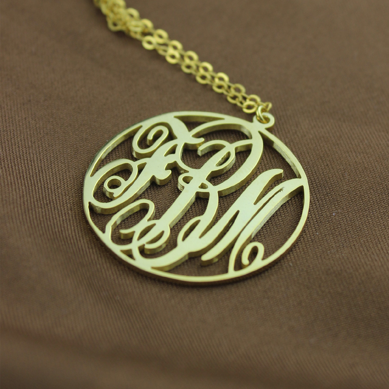 Solid Gold Vine Font Circle Initial Monogram Necklace - 10K/14K/18k ...