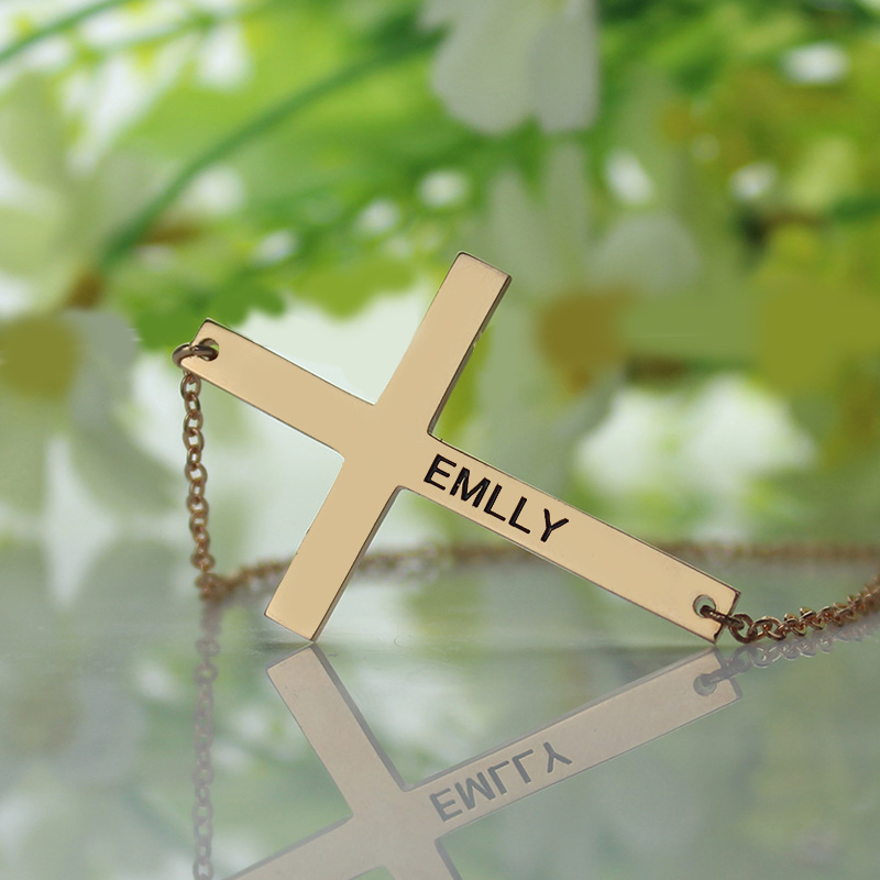 Rose Gold Plated Silver Latin Cross Necklace Engraved Name 1.6 ...