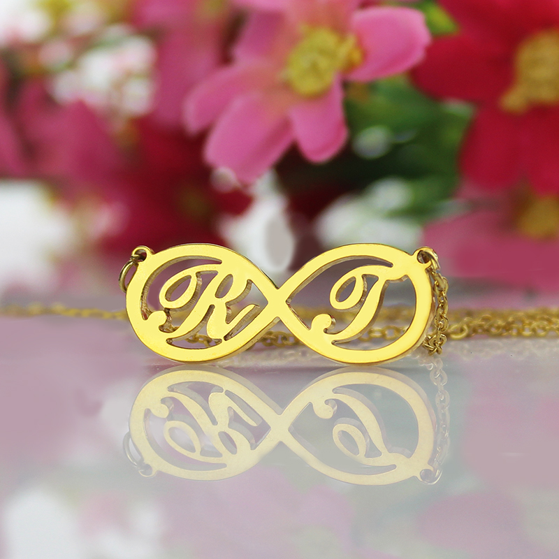 Infinity Necklace with Two Initial Gold Plated 925 Silver - GetNameNecklace