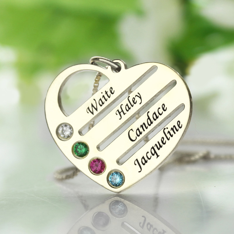 Heart Necklace with Birthstones & Names - GetNameNecklace