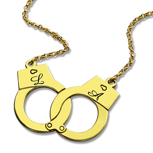 Personalized Handcuff Lovers Initial Necklace 18k Gold Plated ...