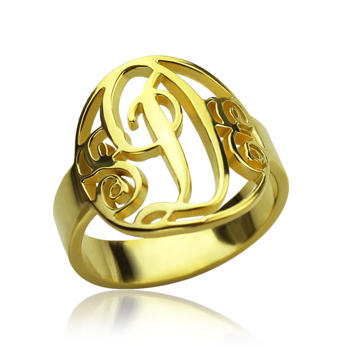 Script Framed Monogram Ring Cut Out 18K Gold Plated - GetNameNecklace