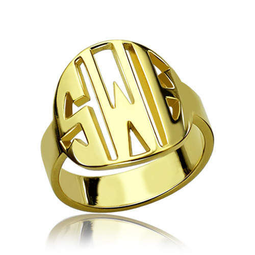 Personalized Gift For Him: Block Monogram Ring 18k Gold Plated - GetNameNecklace