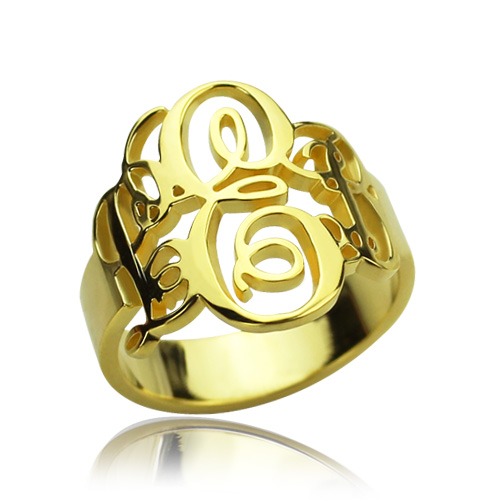 Interlocking Three Initials Monogram Ring 18K Gold Plated - GetNameNecklace