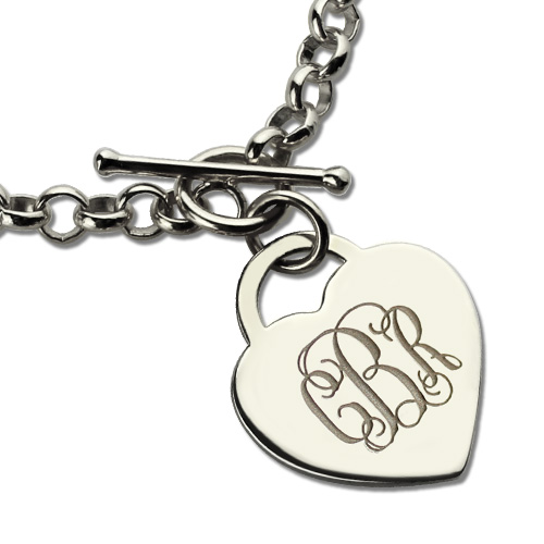 Personalized Heart Charm Monogram Bracelet Sterling Silver ...