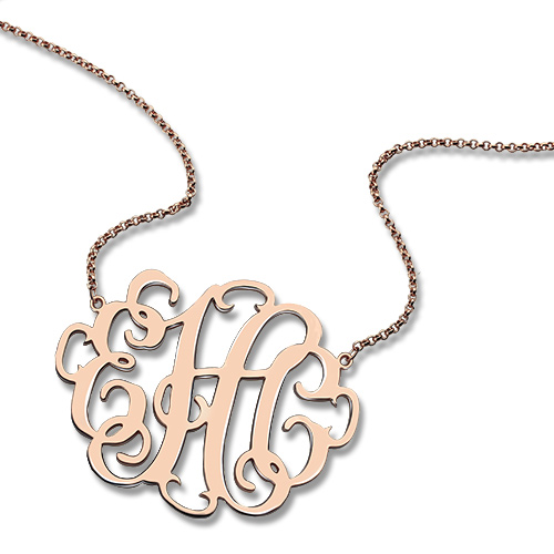 Custom XL Stylish Monogram Necklace Unique Monogram Jewelry In Rose ...