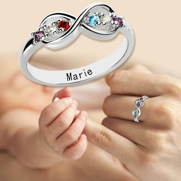 Personalized Birthstone Infinity Name Ring For Her - GetNameNecklace