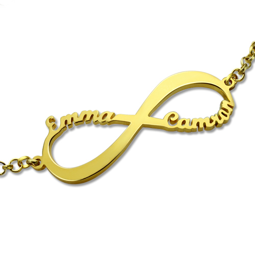 Personalized Infinity Symbol 2 Names Bracelet In Gold