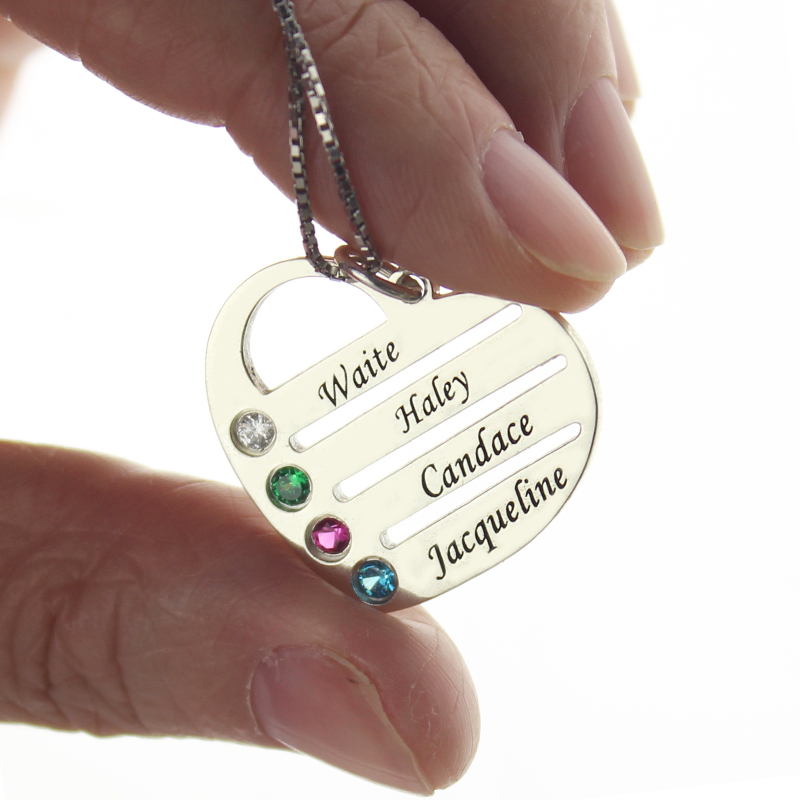 Heart Necklace with Birthstones & Names - GetNameNecklace
