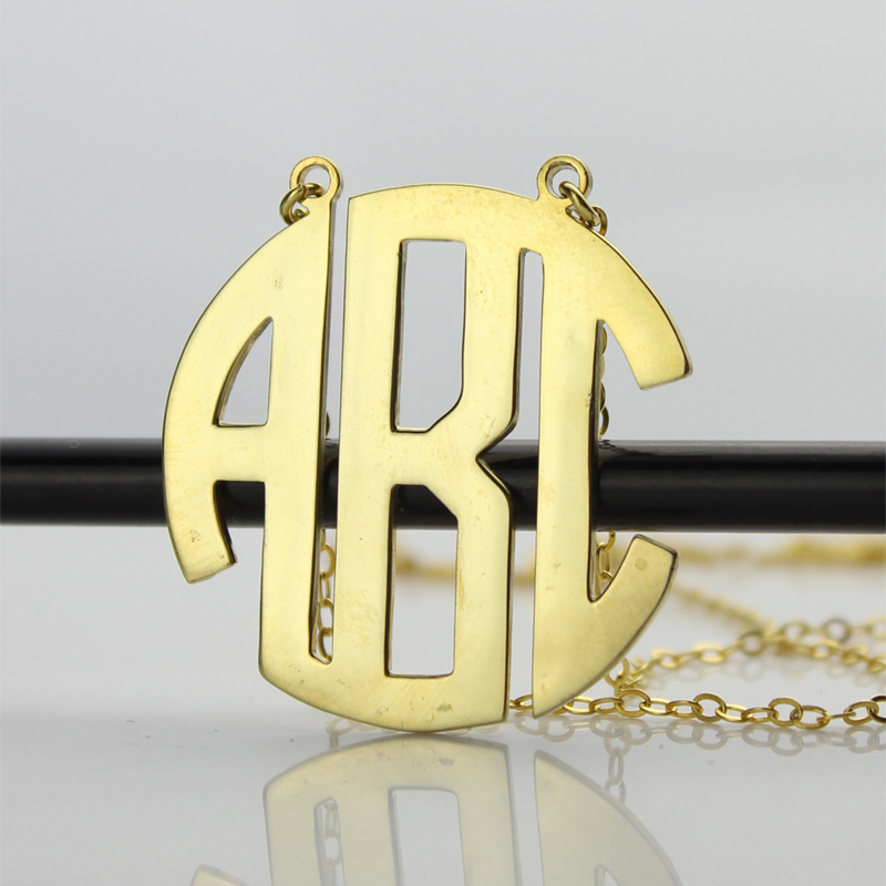 Solid Gold Initial Block Monogram Pendant Necklace-10K - GetNameNecklace
