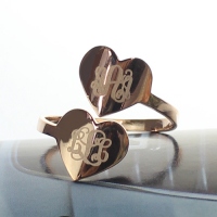 Monogram Ring Engraved Initials On Two Heart Rose Gold Silver ...