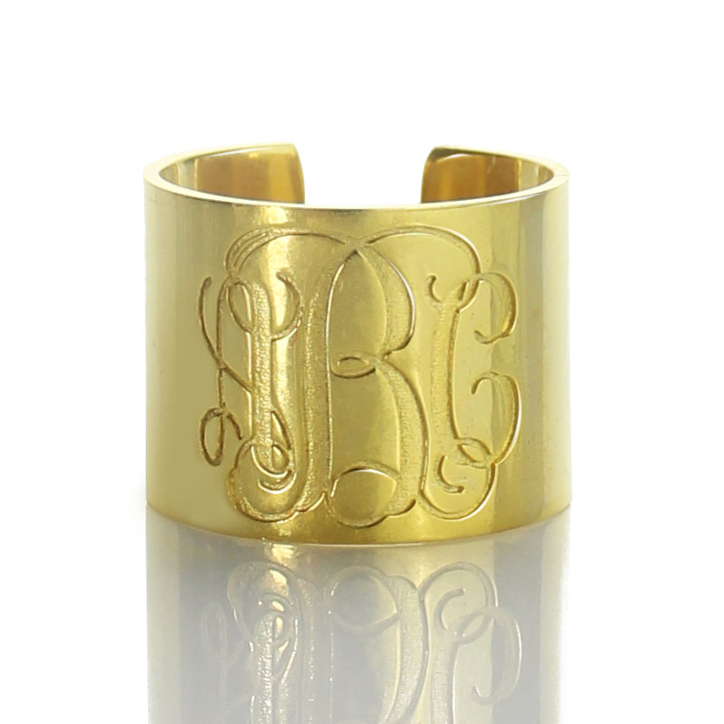 Script Monogram Cuff Ring Gift 18K Gold Plated - GetNameNecklace