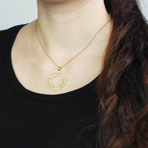 18K Gold Plated Roman Numeral Disc Heart Necklace - GetNameNecklace