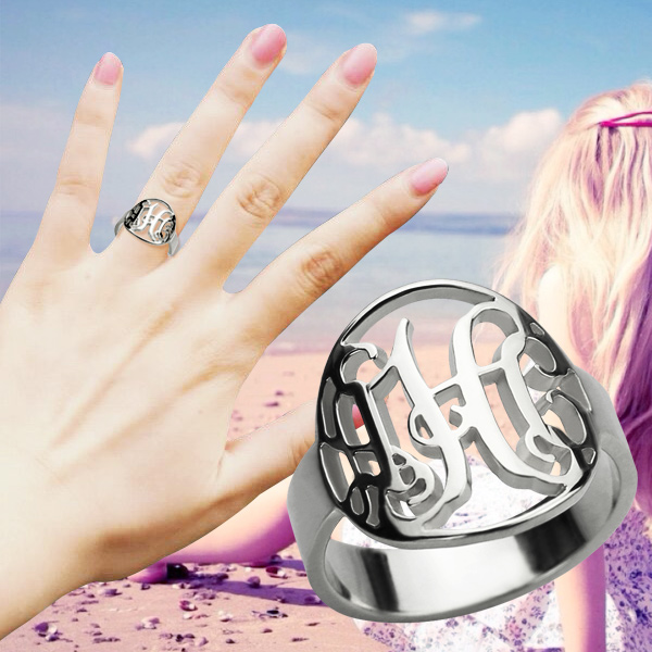 Unqiue Gift: Cut Out Monogram Initial Ring Sterling Silver ...