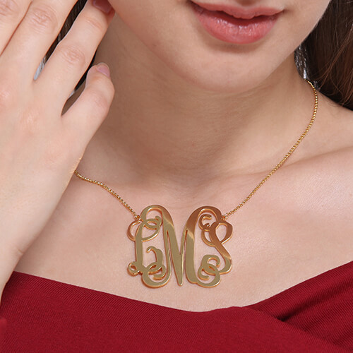 18K Gold Plated Personalized XXL Monogram Necklace for Her ...