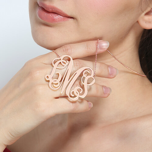 Personalized 2" XXL Monogram Necklace In Rose Gold - GetNameNecklace