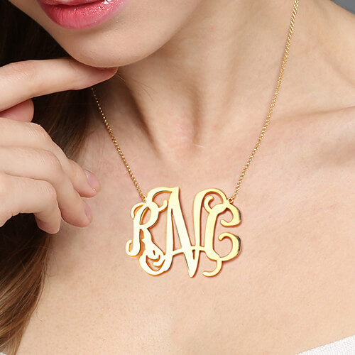 18K Gold Custom 2" XXL Celebrity Monogram Necklace Unique Gift