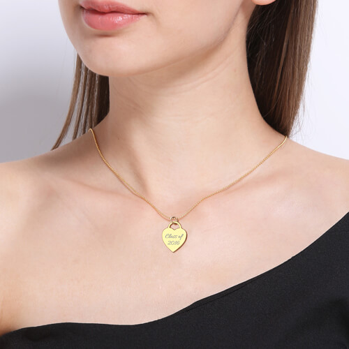 Engraved Name Heart Class Of…Graduate Necklace 18k Gold Plated