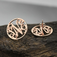 18K Rose Gold Circle Monogram Stud Earrings: Best Gift for Her - GetNameNecklace