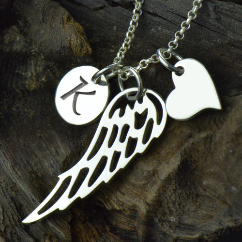 Personalized Angel Wing Necklace in Sterling Silver - GetNameNecklace