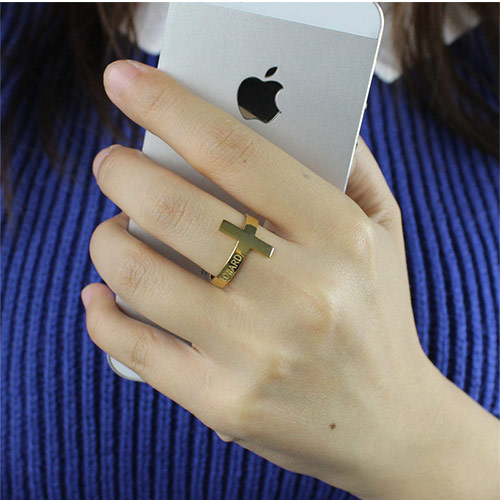 Engraved Name Cross Ring 18k Gold Plated - GetNameNecklace