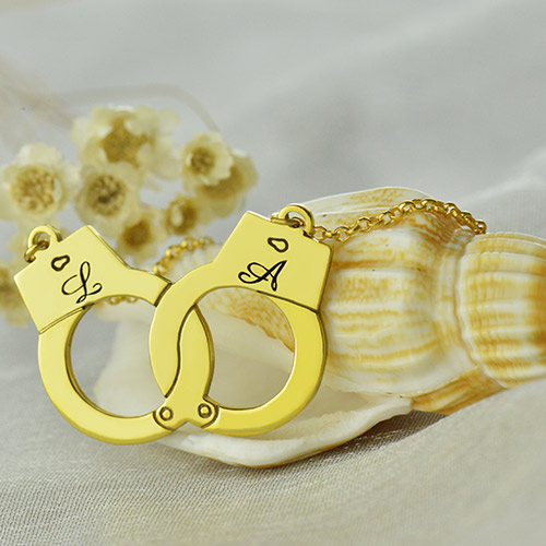 Personalized Handcuff Lovers Initial Necklace 18k Gold Plated ...