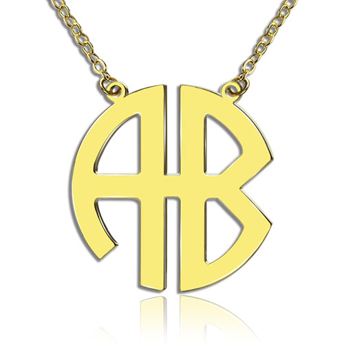 Personailzed Two Initial Block Monogram Necklace Solid Gold