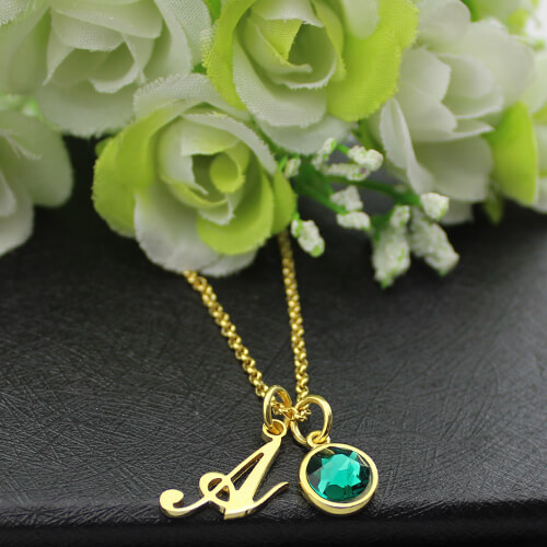 Collar con inicial personalizada con piedras de nacimiento chapado en ...