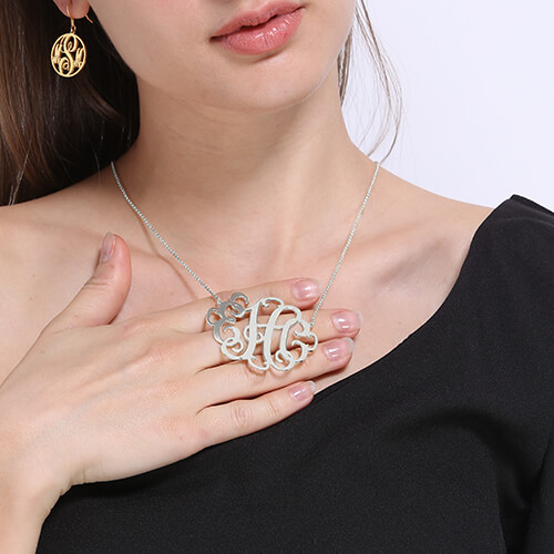 Personalized 2" XXL Stylish Monogram Necklace Sterling Silver - GetNameNecklace