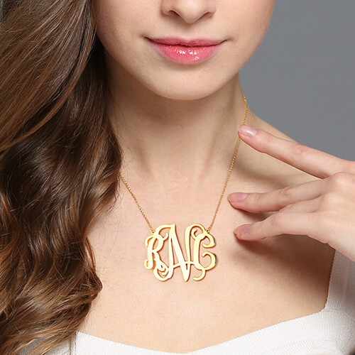 18K Gold Custom 2" XXL Celebrity Monogram Necklace Unique Gift