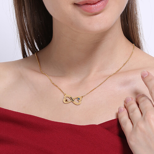 Engraved Infinity Heart Necklace with Birthstone in Gold Plated ...