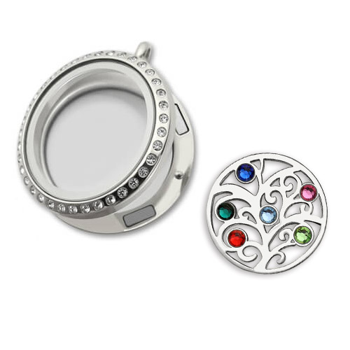 Stainless Steel Family Tree Birthstones Floating Locket for Mother