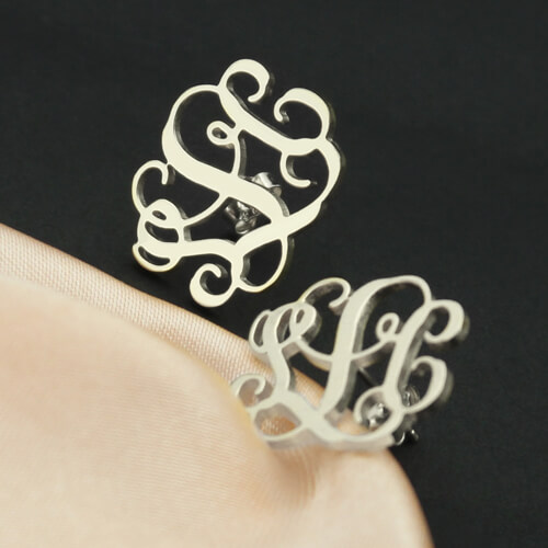 Handmade Monogram Stud Earrings In Sterling Silver