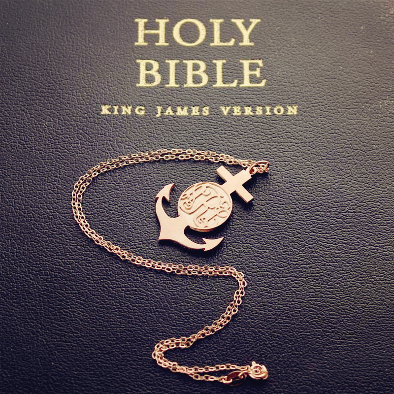 Rose Gold Anchor Cross Monogram Initial Pendant - GetNameNecklace