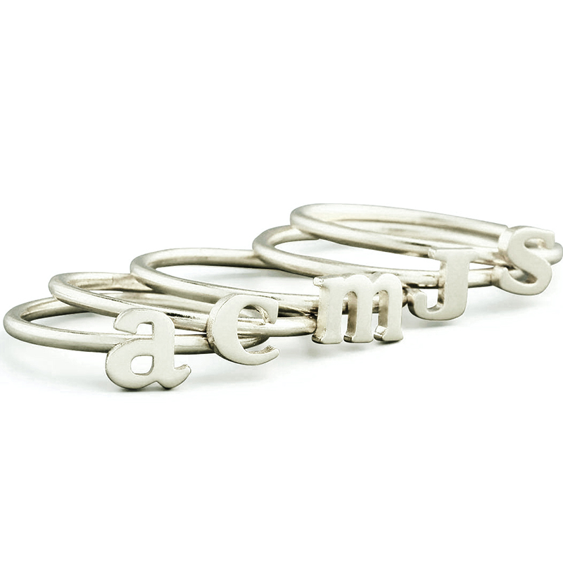 Valentines Gift: Stackable Midi Initial Ring Sterling Silver - GetNameNecklace
